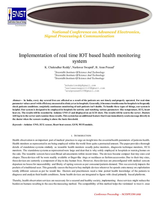 Implementation Of Real Time IoT Based Health monitoring system | DOCX