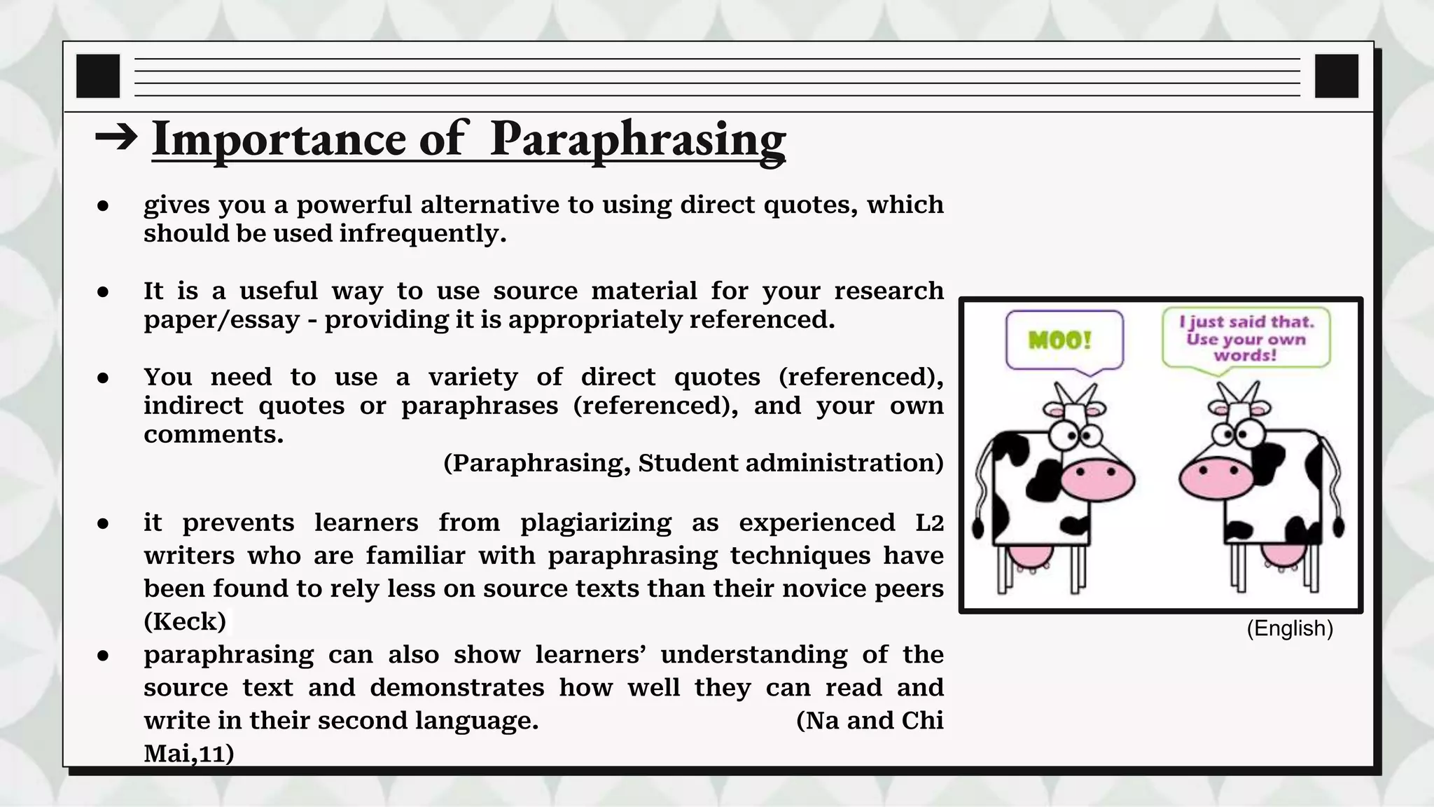 Role of Paraphrasing in Research Writing | PPT