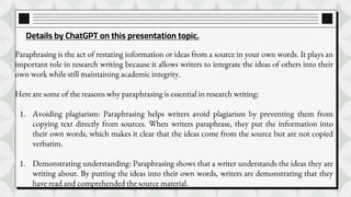 Role of Paraphrasing in Research Writing | PPT