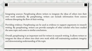 Role of Paraphrasing in Research Writing | PPT