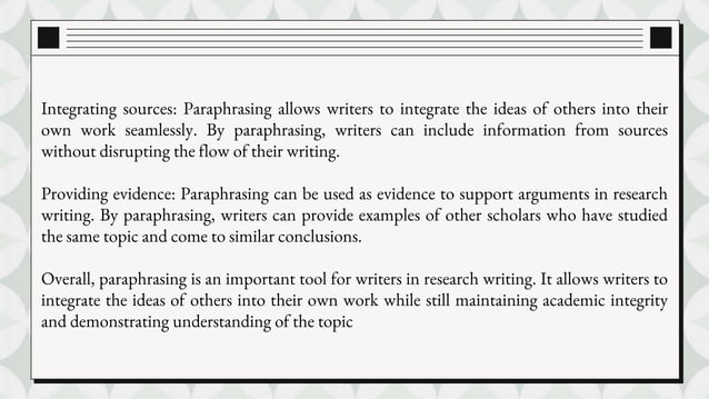 Role of Paraphrasing in Research Writing | PPT | Free Download