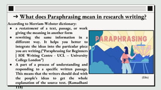 Role of Paraphrasing in Research Writing | PPT