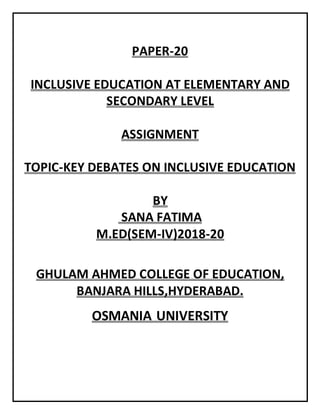 KEY DEBATES ON INCLUSIVE EDUCATION INCLUSIVE EDUCATION: | DOCX