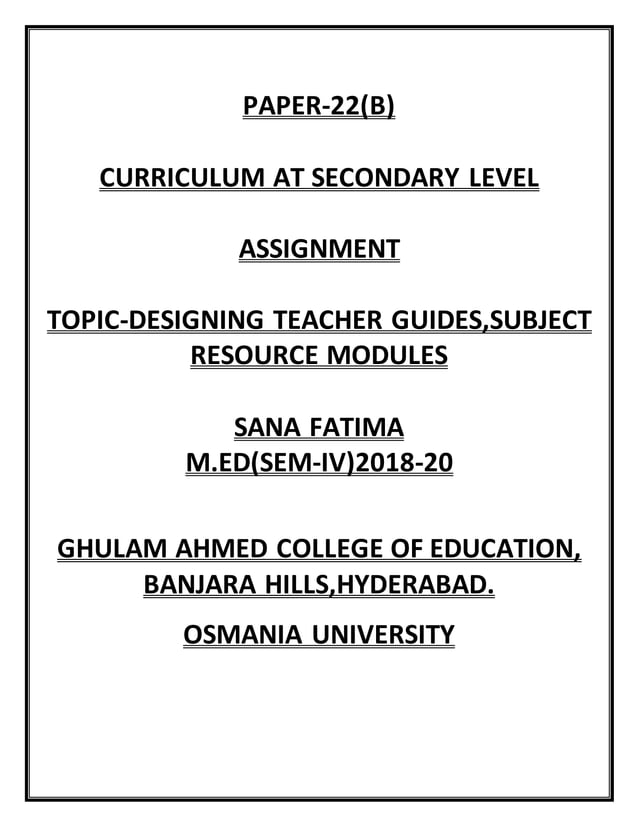 TEACHER SUPPORT CURRICULUM- DESIGNING TEACHER GUIDES, SUBJECT RESOURCE ...