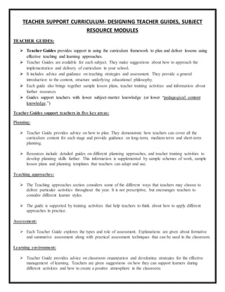 TEACHER SUPPORT CURRICULUM- DESIGNING TEACHER GUIDES, SUBJECT RESOURCE ...