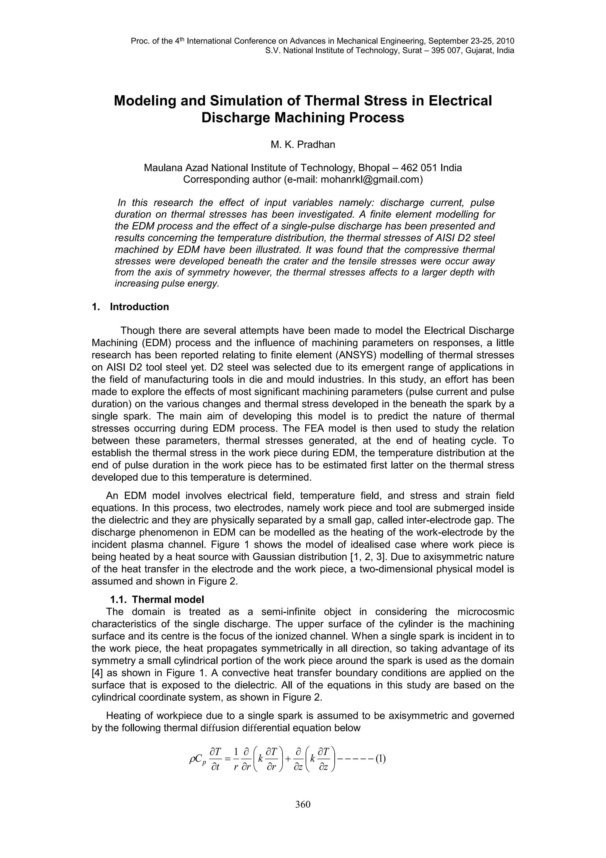 Modeling and Simulation of Thermal Stress in Electrical Discharge ...