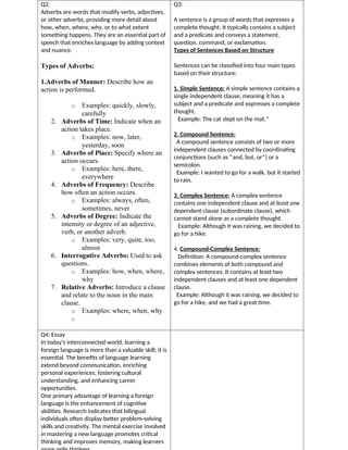 English Paper questions and answers of ADA | PDF
