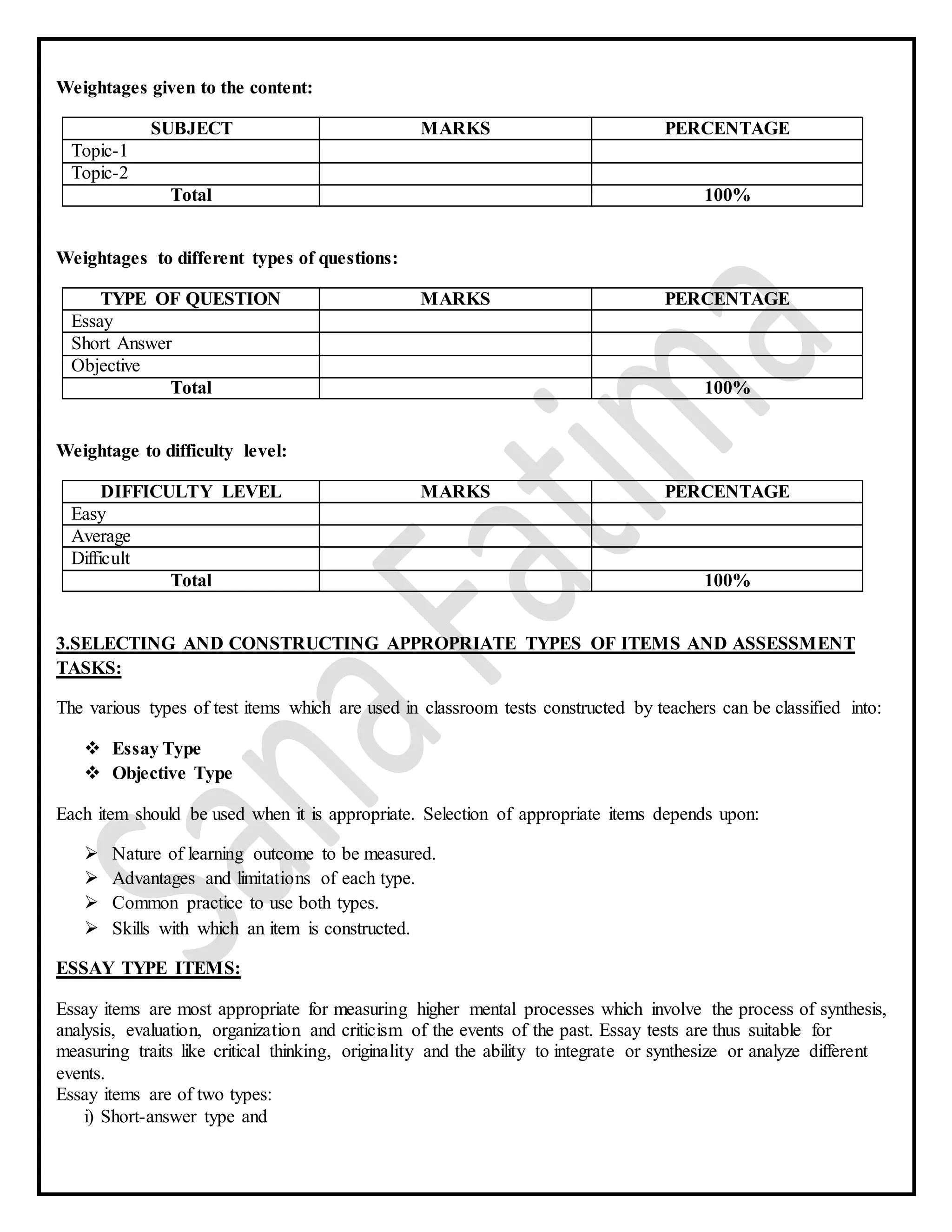 PLANNING CLASSROOM TESTS AND ASSESSMENTS | DOCX