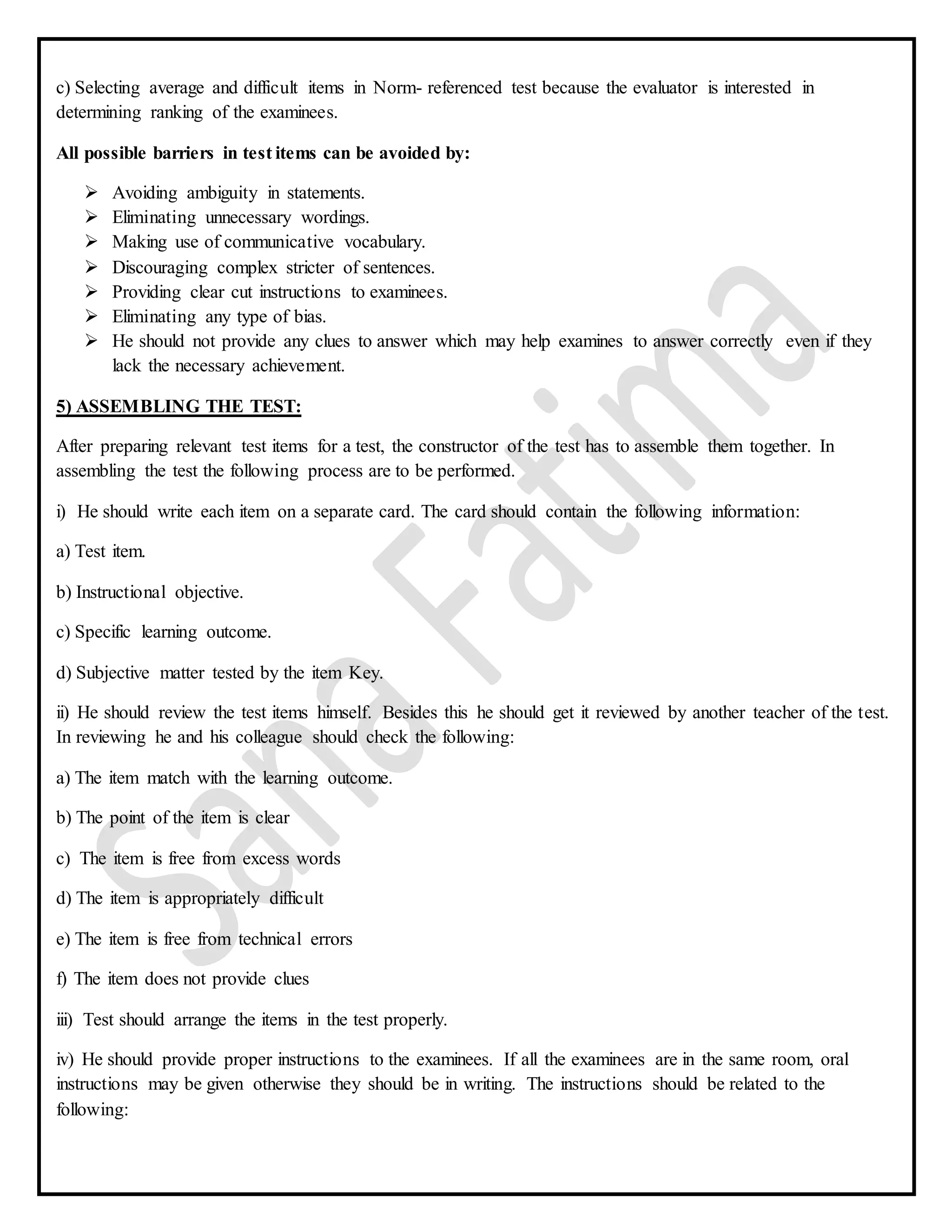 PLANNING CLASSROOM TESTS AND ASSESSMENTS | DOCX