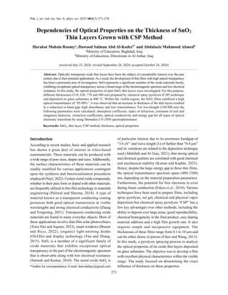 Optical Properties and Thickness Effects of SnO2 Thin Films via ...