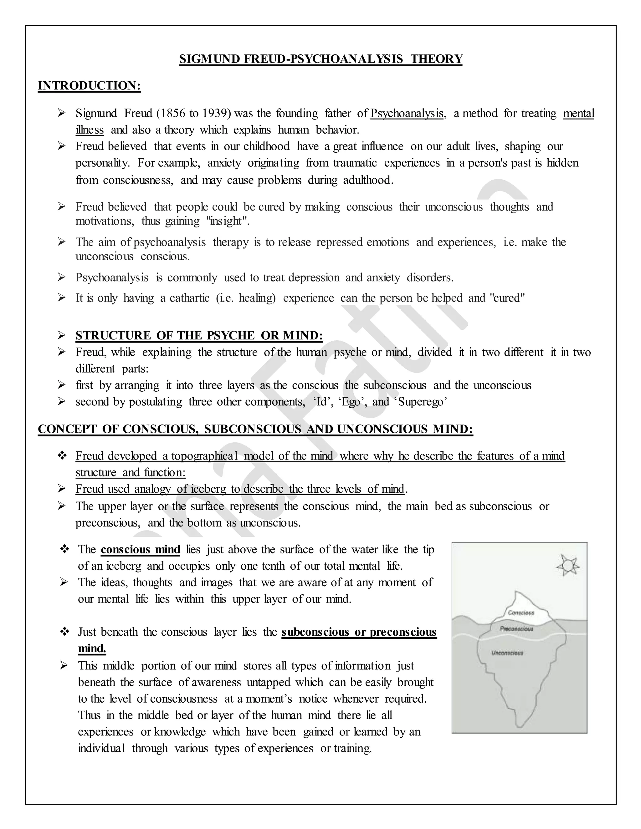 SIGMUND FREUD- PSYCHOANALYSIS THEORY | DOCX