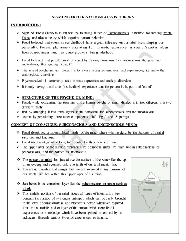 SIGMUND FREUD- PSYCHOANALYSIS THEORY | DOCX