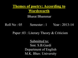 Theme of Poetry:According to Wordsworth | PPTX