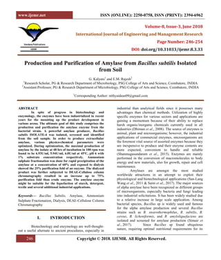 Production and Purification of Amylase from Bacillus subtilis Isolated from Soil | PDF