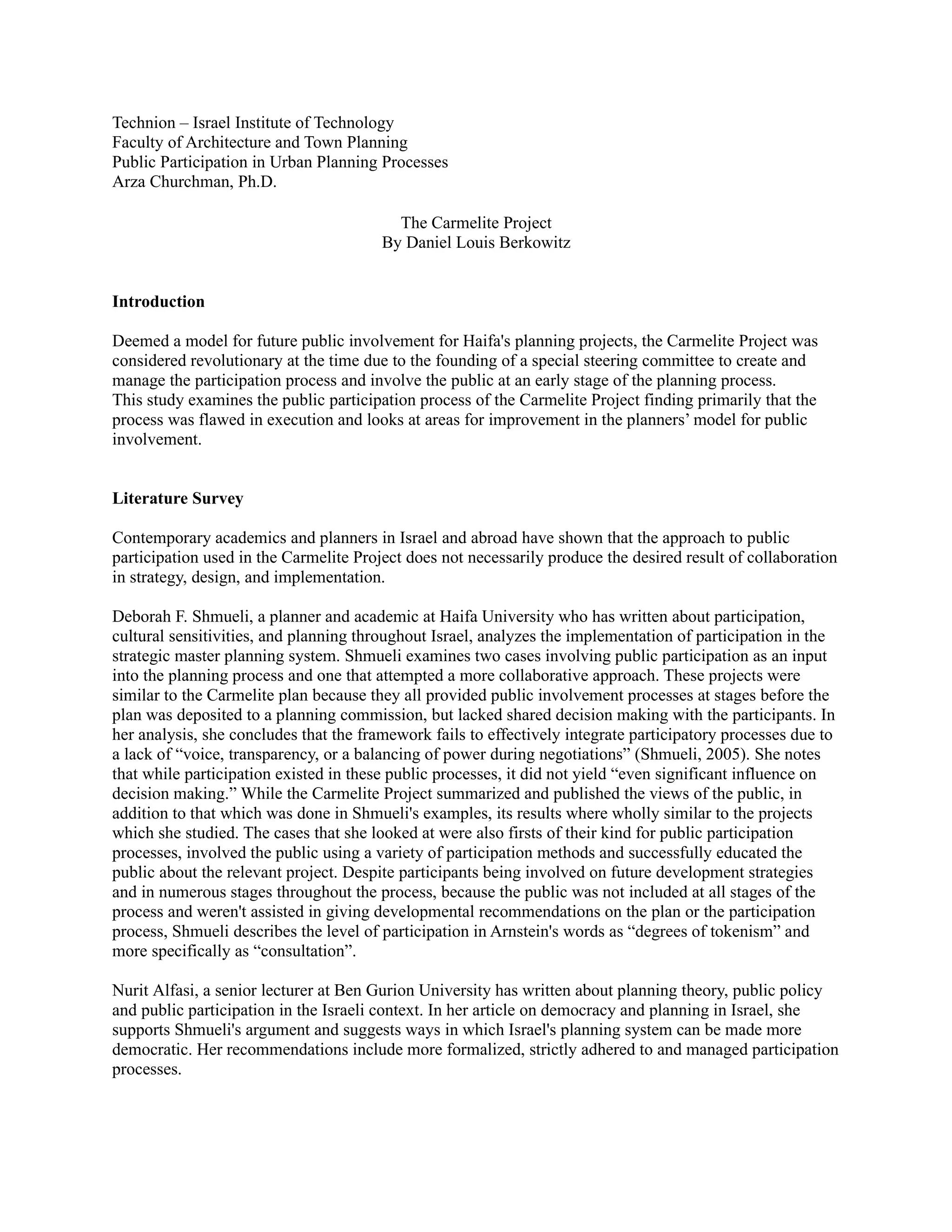 Case Study - Public Participation in the Carmelite Project | DOC