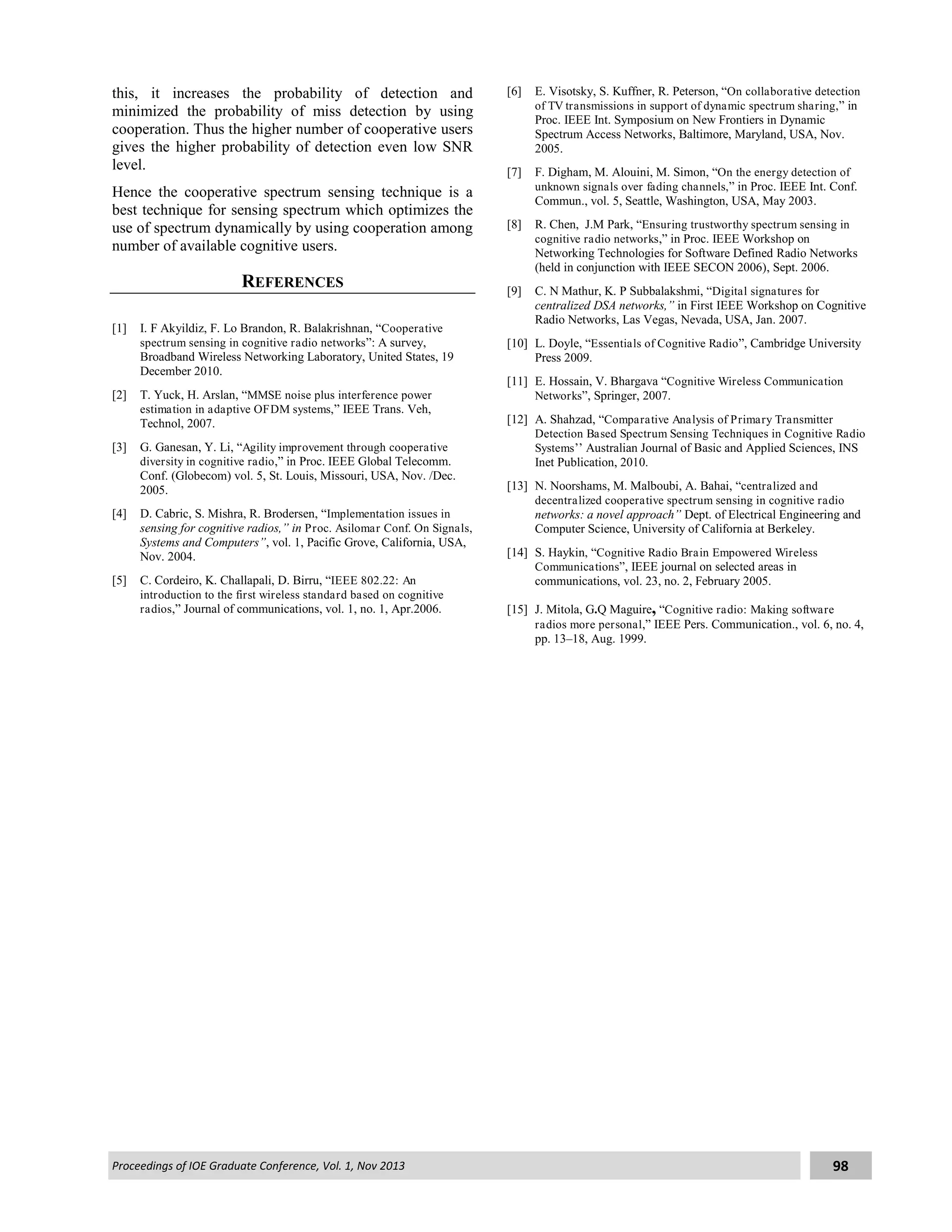 Spectrum Sensing Using Cooperative Energy Detection Method For