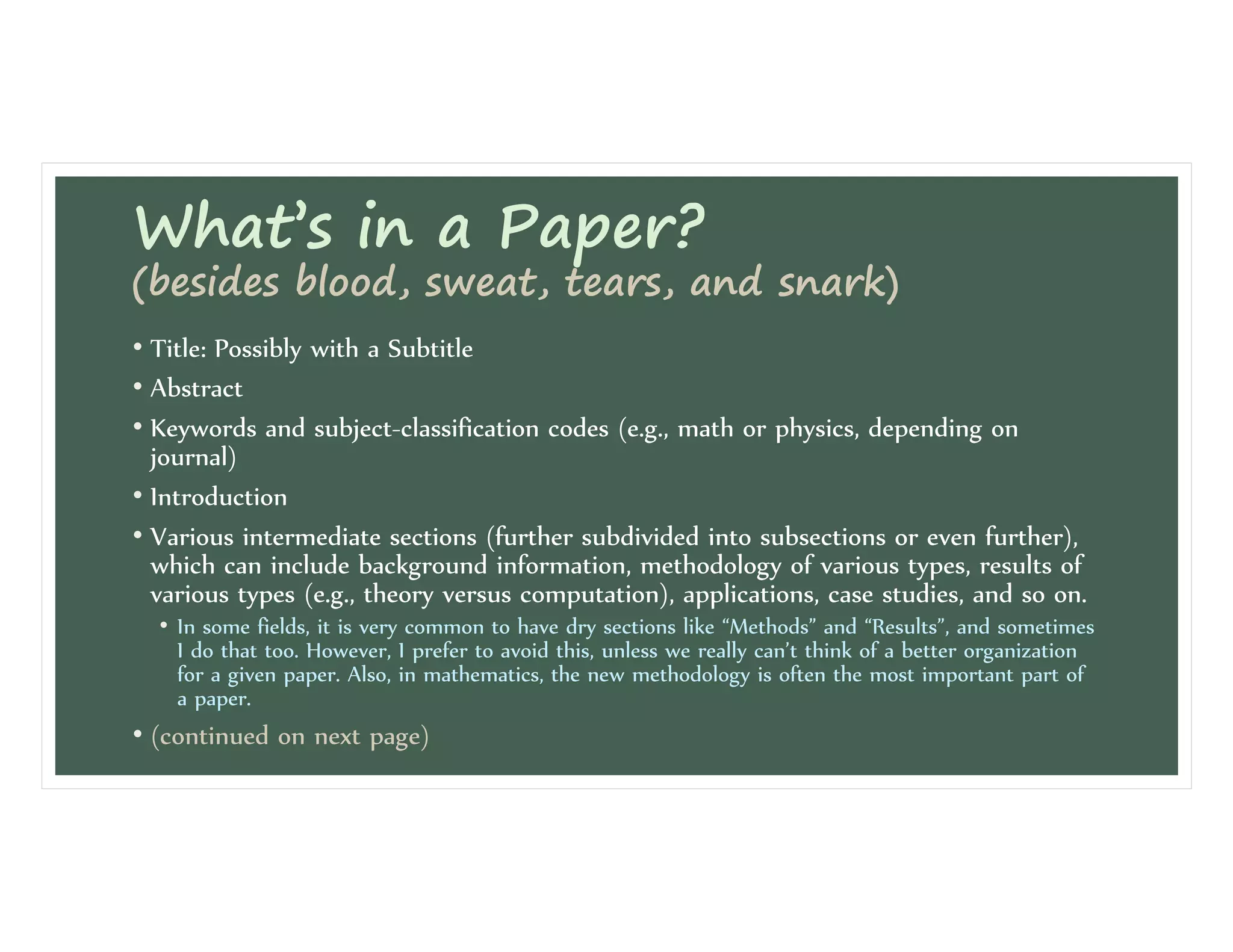 Tutorial on Paper-Writing in Applied Mathematics (Preliminary Draft of ...