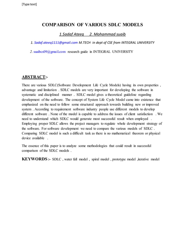 comparison of various sdlc models | DOCX | Operating Systems | Computer ...