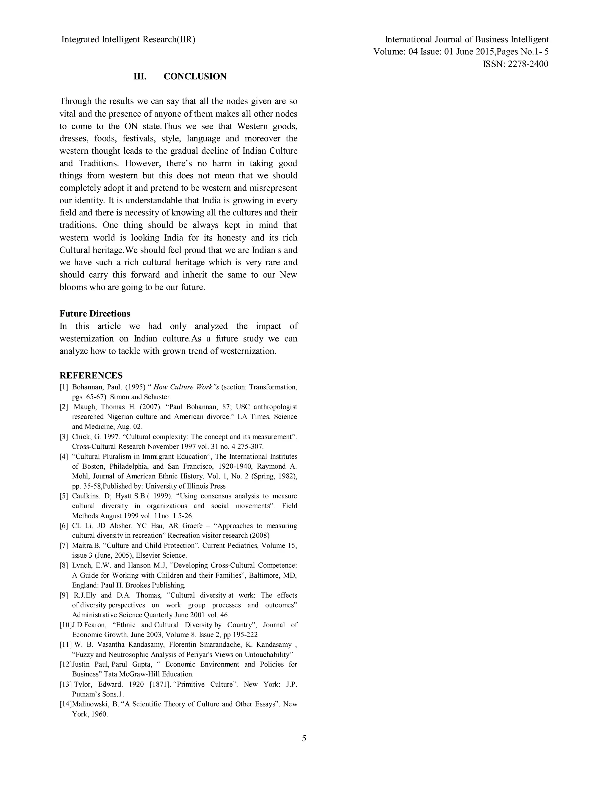 A Study of Impact of Westernization on Indian Culture Using Fuzzy Relational Maps (FRMS) | PDF