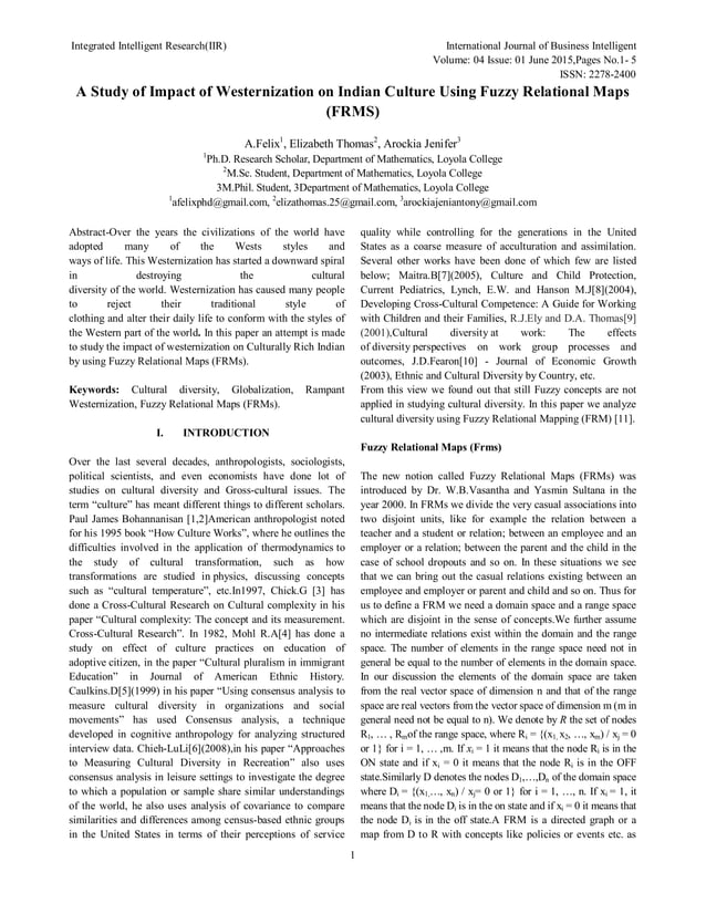 A Study of Impact of Westernization on Indian Culture Using Fuzzy ...