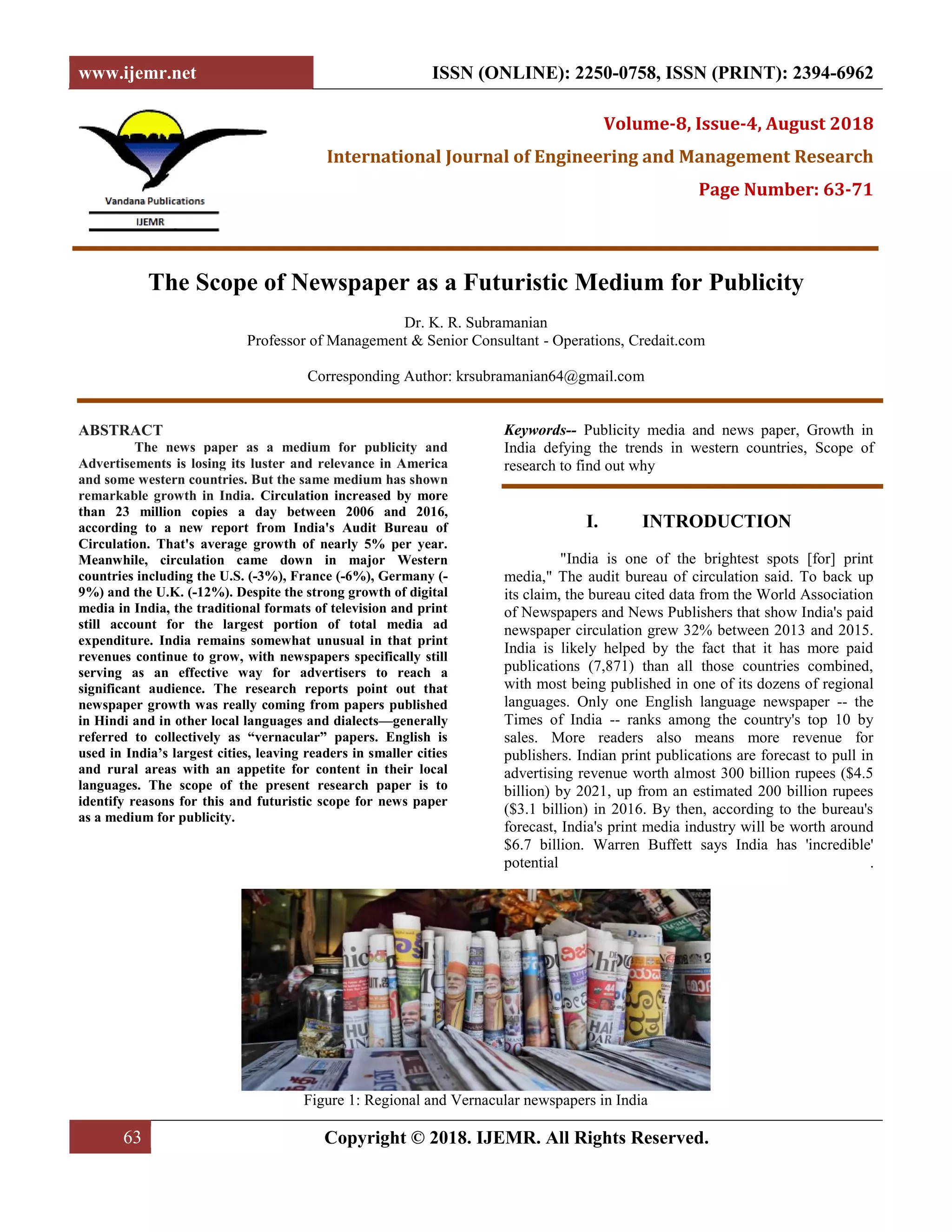 The Scope of Newspaper as a Futuristic Medium for Publicity | PDF ...