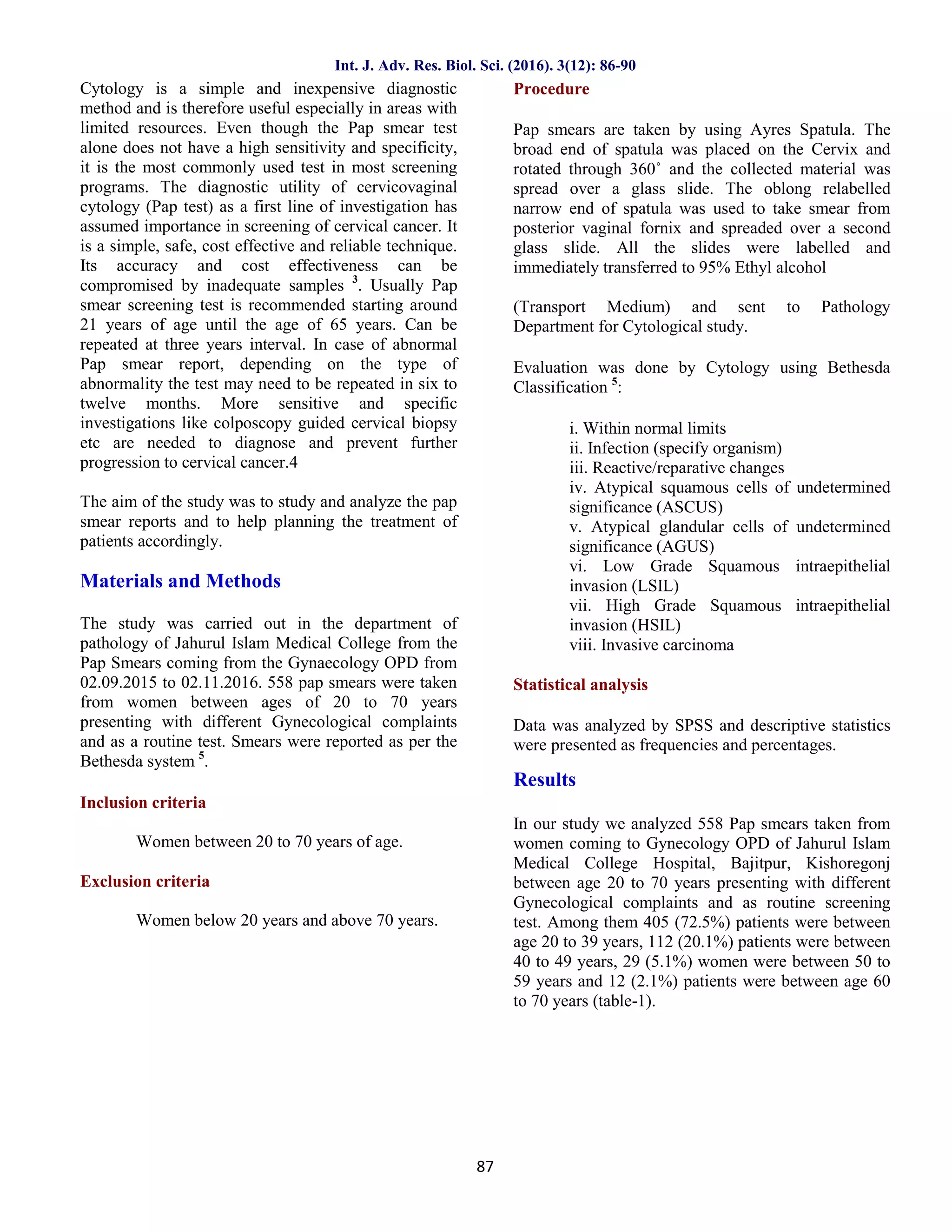 Paps smear study | PDF