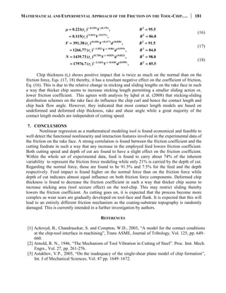 Mathematical Modeling Experimental Approach of the Friction on the Tool-Chip Interface of ...