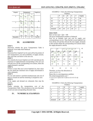 A New Approach to Solve Initial Basic Feasible Solution for the ...