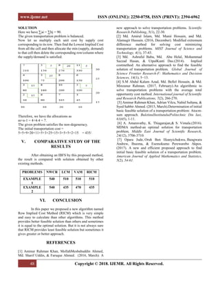 A New Approach to Solve Initial Basic Feasible Solution for the Transportation Problem | PDF