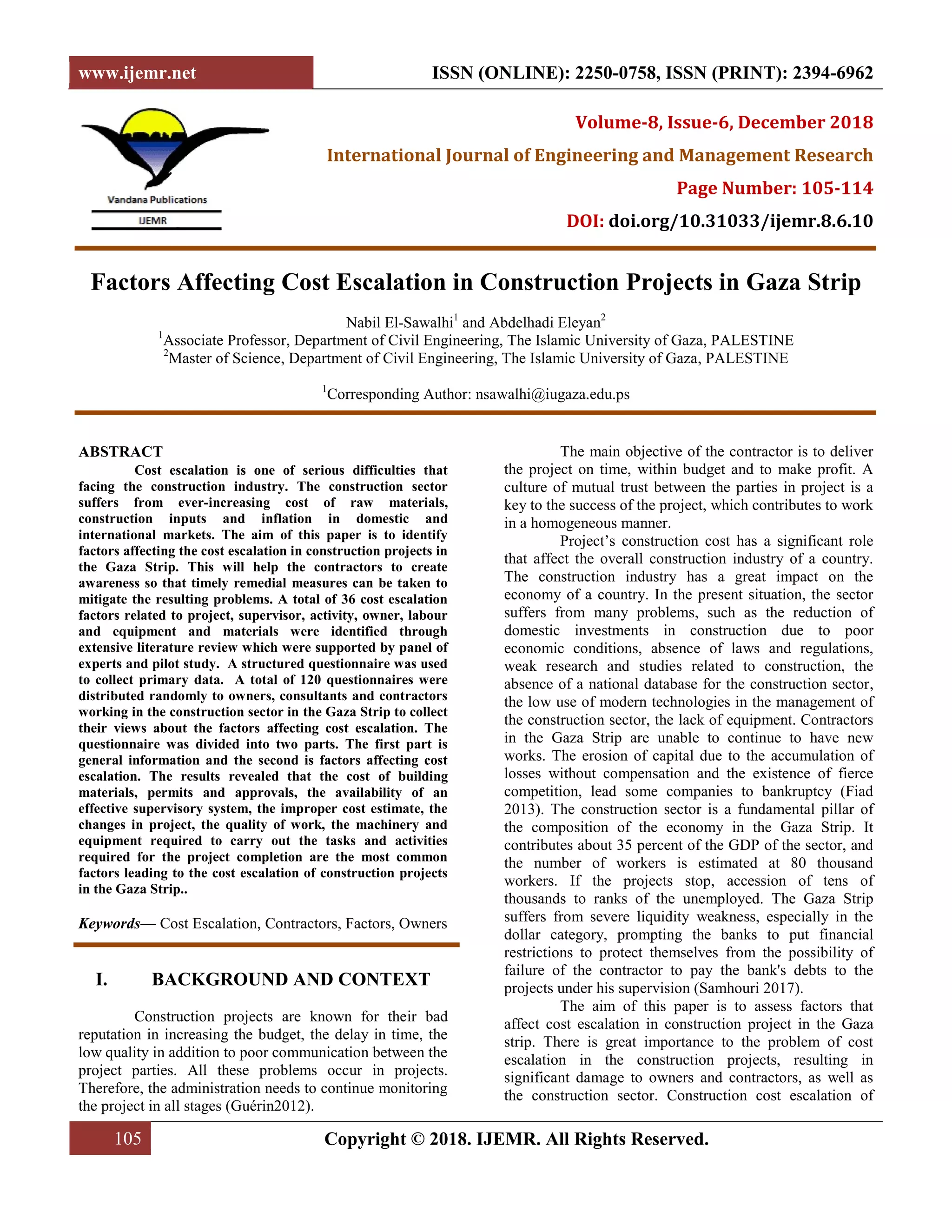 Factors Affecting Cost Escalation in Construction Projects in Gaza ...