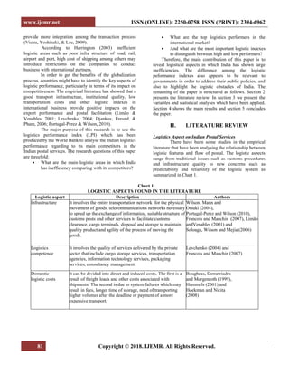 Evaluation of Logistic Performance Index of India in the Indian Postal ...