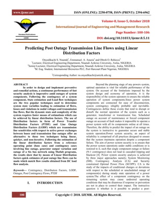 Predicting Post Outage Transmission Line Flows using Linear Distribution Factors | PDF