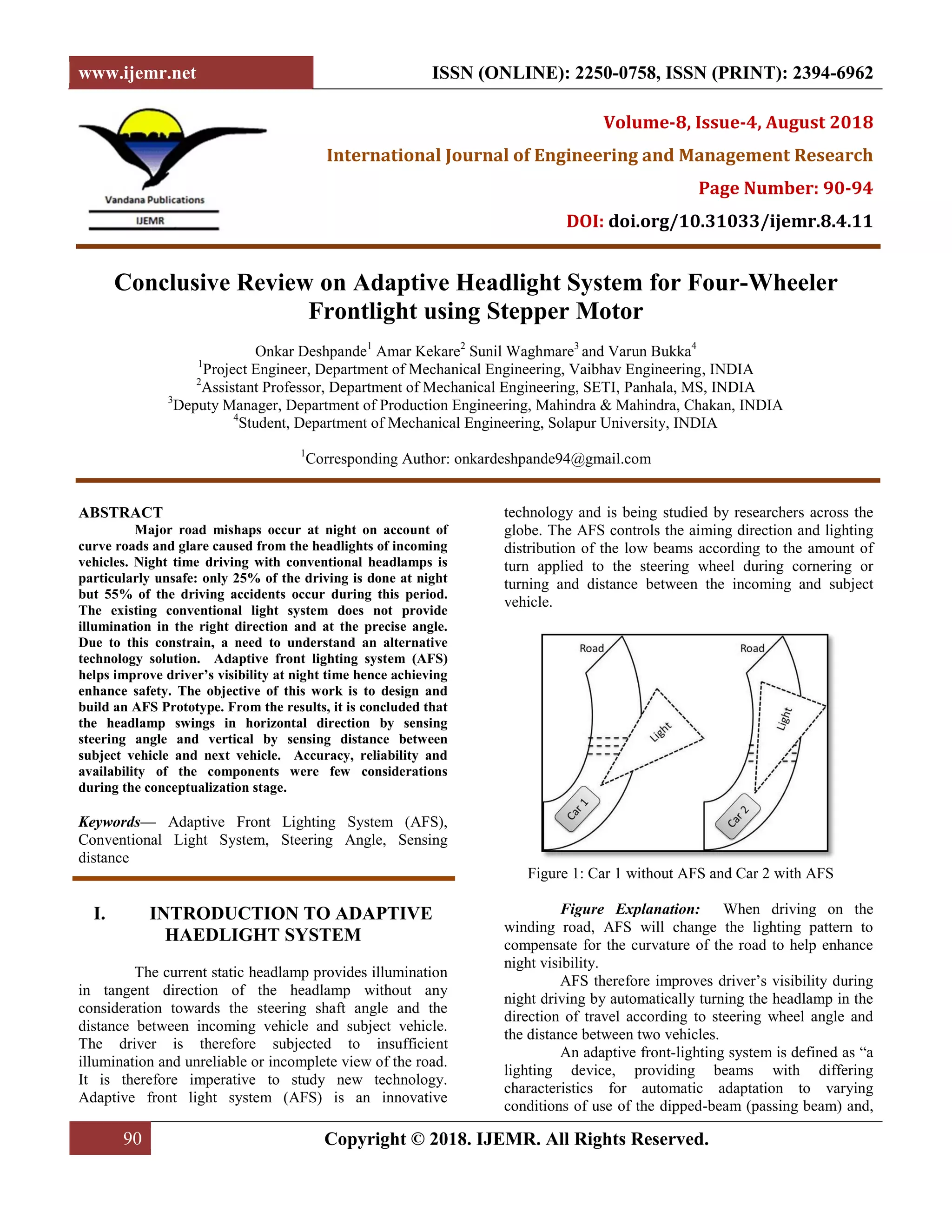 Conclusive Review on Adaptive Headlight System for Four-Wheeler ...