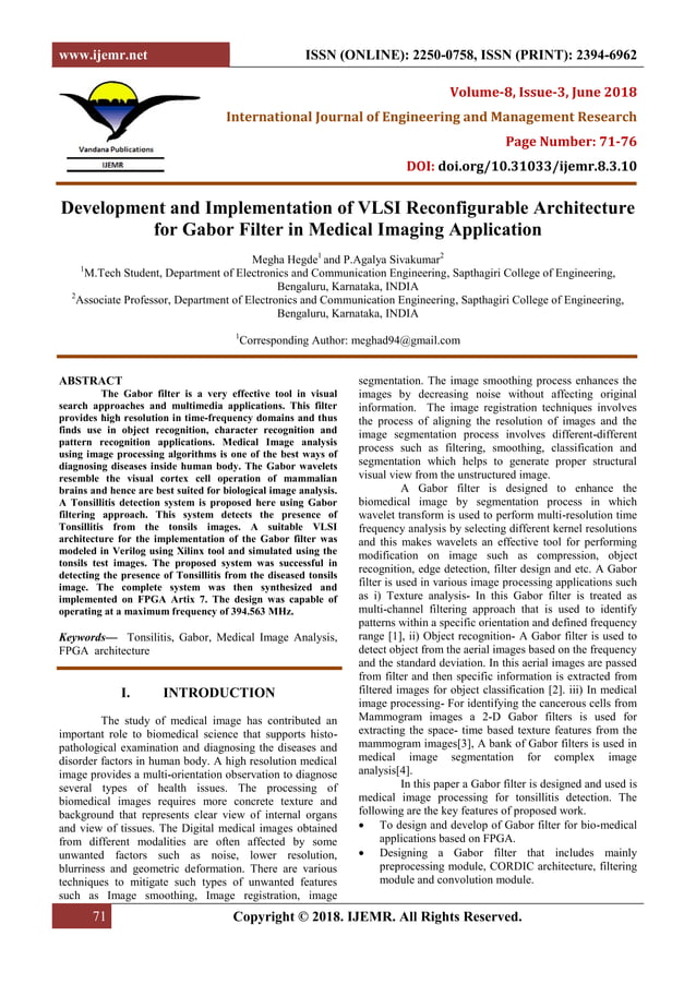 Development And Implementation Of Vlsi Reconfigurable Architecture For Gabor Filter In Medical 