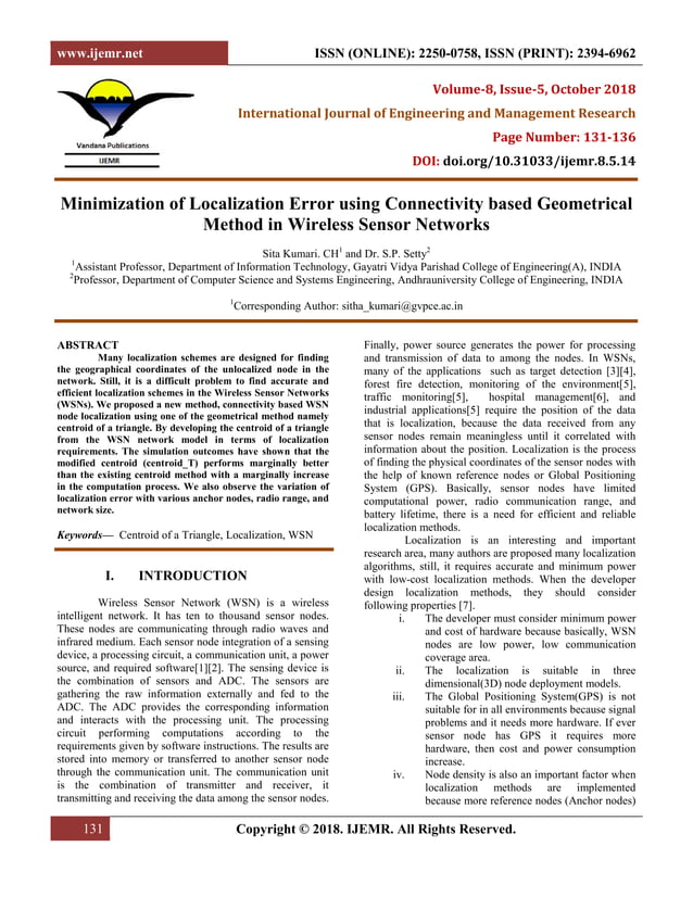 Minimization of Localization Error using Connectivity based Geometrical Method in Wireless ...
