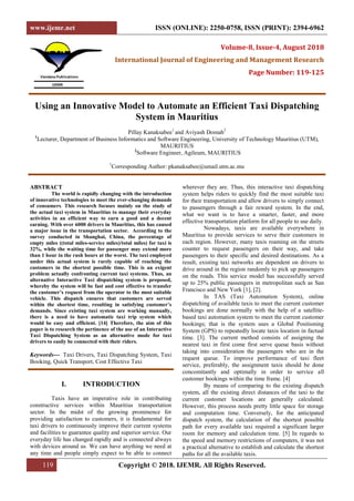 Using an Innovative Model to Automate an Efficient Taxi Dispatching System in Mauritius | PDF