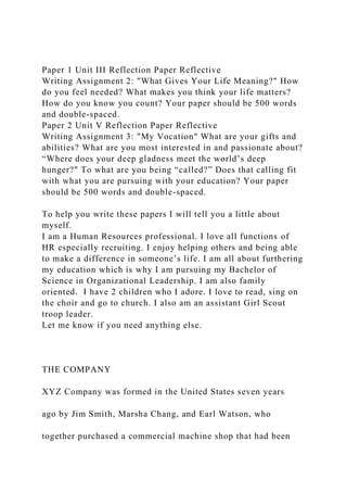 Paper 1 Unit III Reflection Paper Reflective Writing Assignment .docx