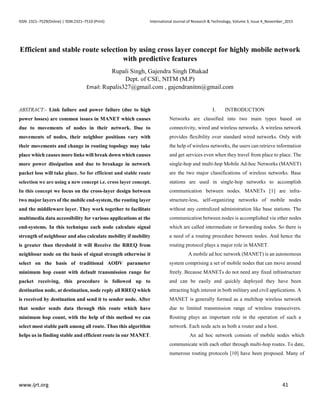 Efficient and stable route selection by using cross layer concept for highly mobile network with ...