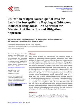 Landslide susceptibility in Chittagong district. Md. Yousuf Gazi | PDF