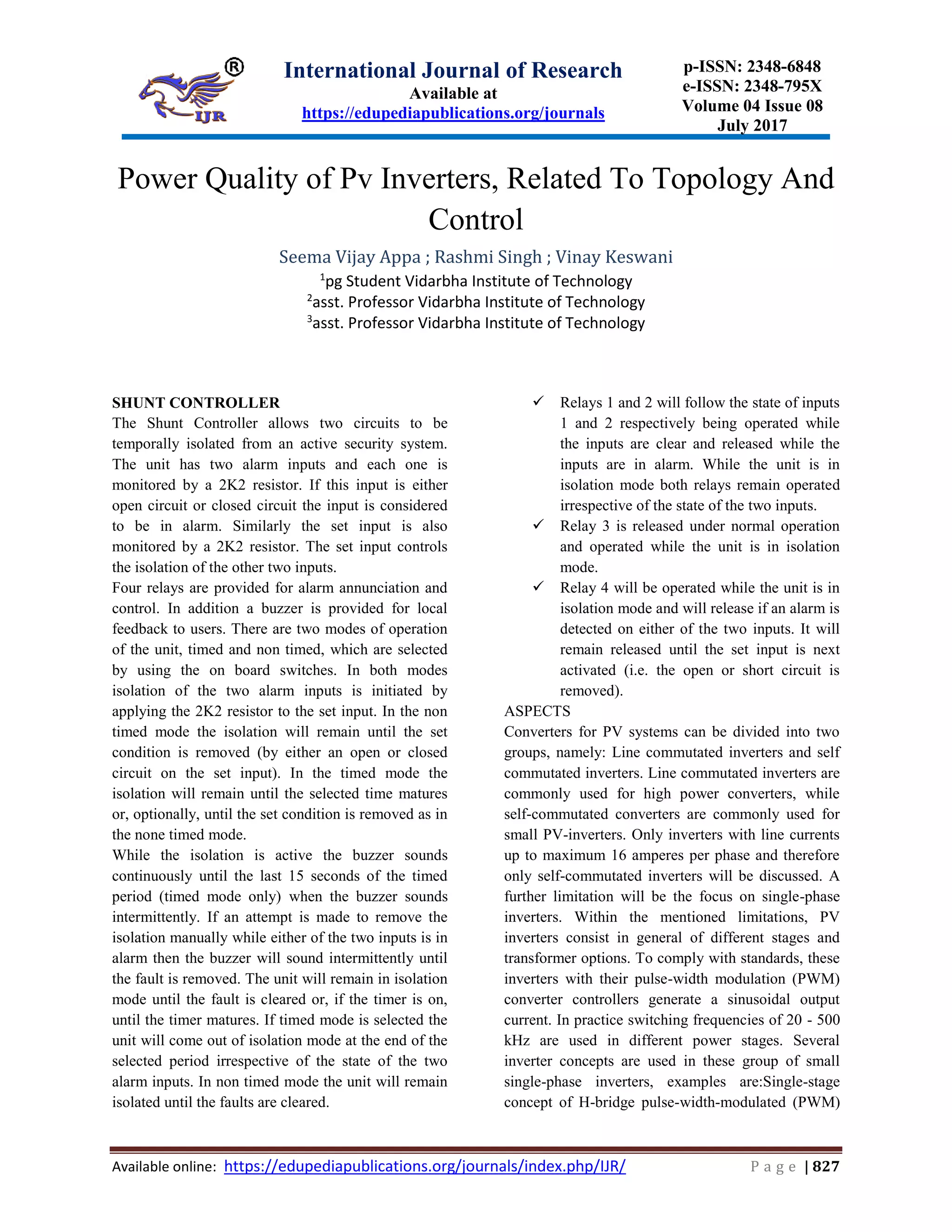 Power quality of PV Inverters,Related To Topology & Control | PDF