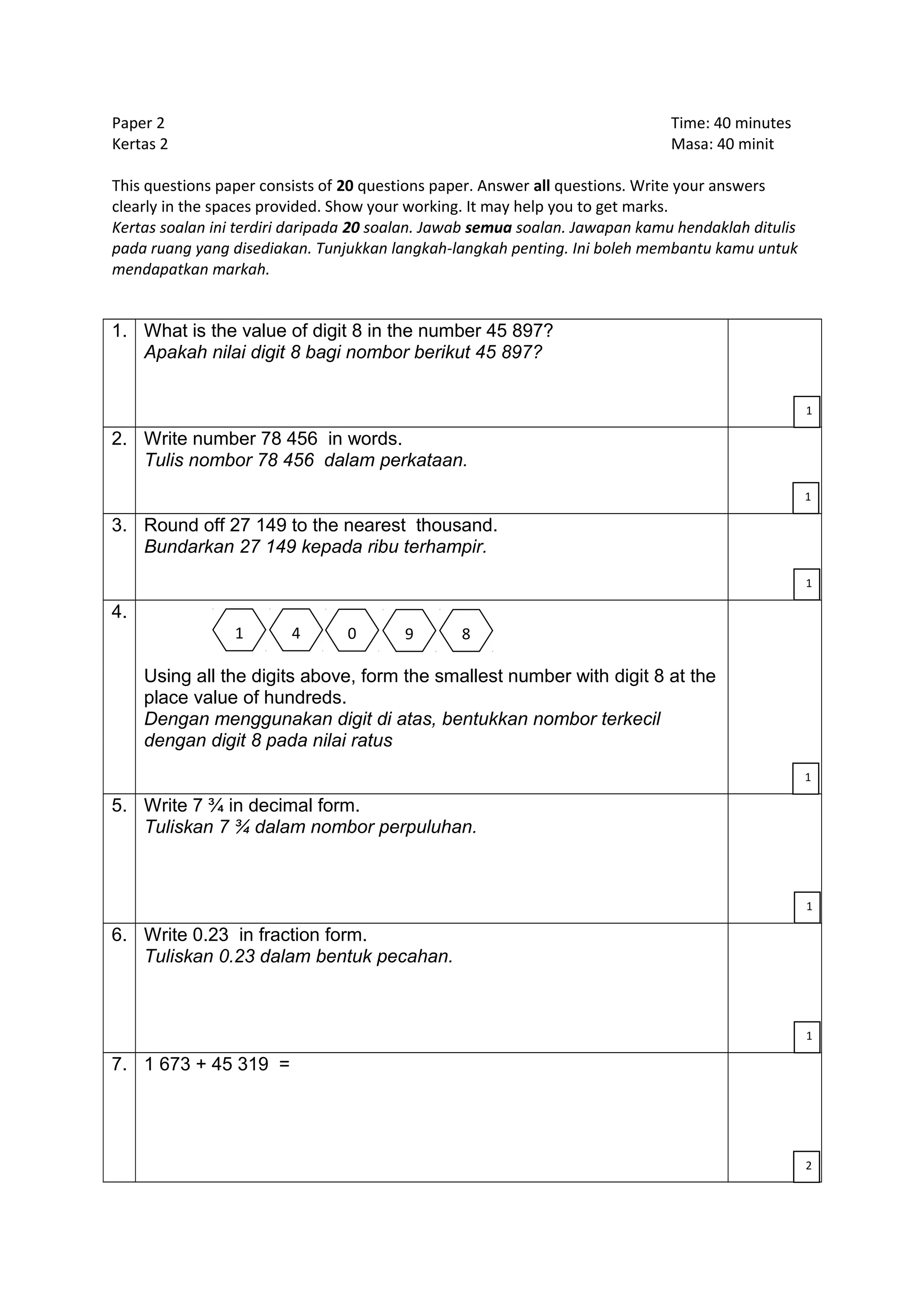 Paper 2 math (y4)-mid year | PDF