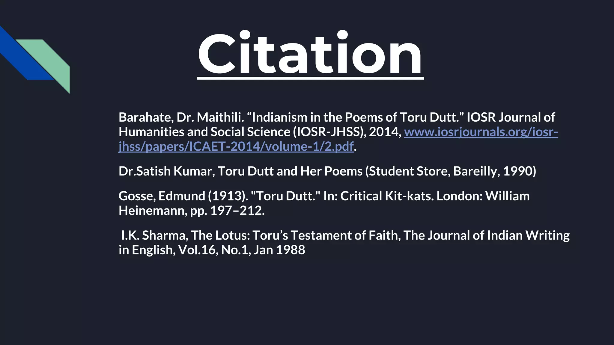 Indianism in the poems of Toru Dutt | PPTX