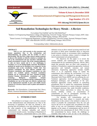 Soil Remediation Technologies for Heavy Metals – A Review | PDF