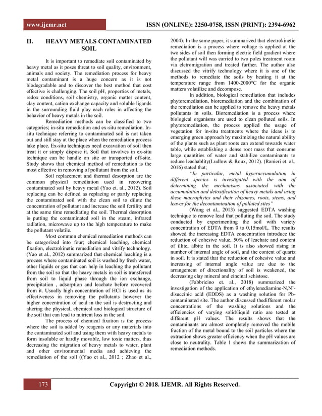 Soil Remediation Technologies for Heavy Metals – A Review | PDF