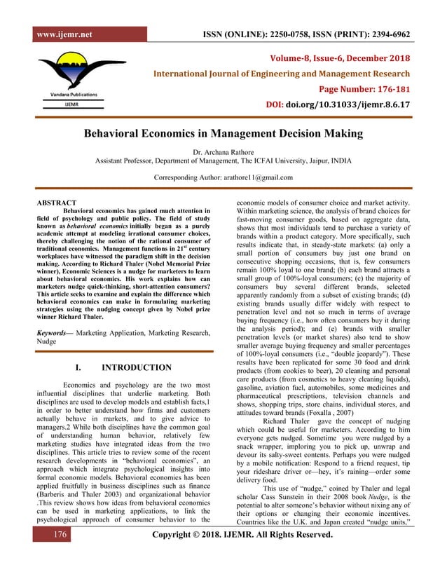 Behavioral Economics in Management Decision Making | PDF