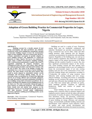 Adoption of Green Building Practice in Commercial Properties in Lagos ...