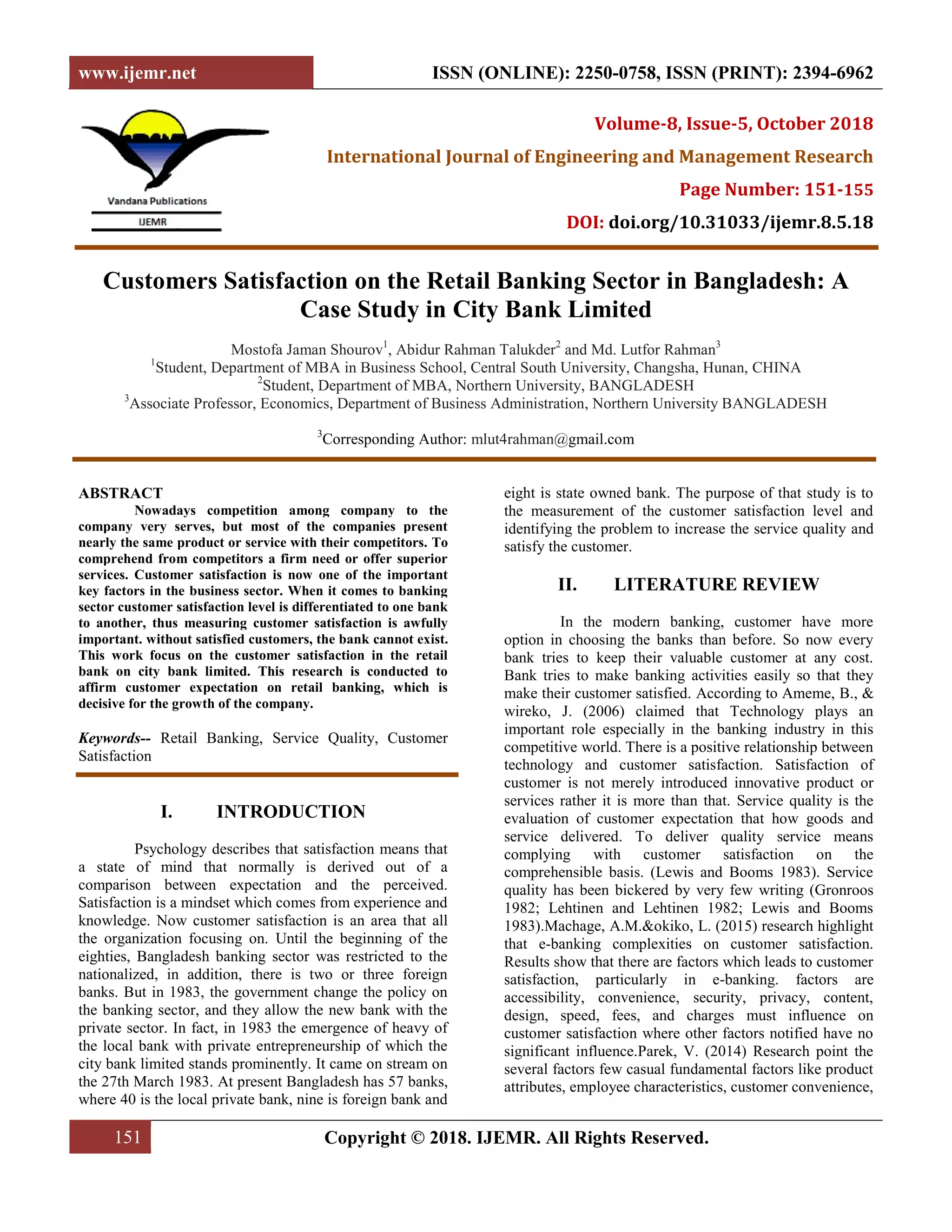 Customers Satisfaction on the Retail Banking Sector in Bangladesh: A Case Study in City Bank ...