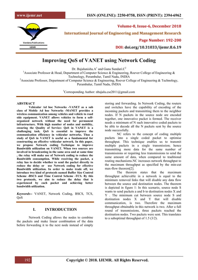 Improving Qos Of Vanet Using Network Coding Pdf