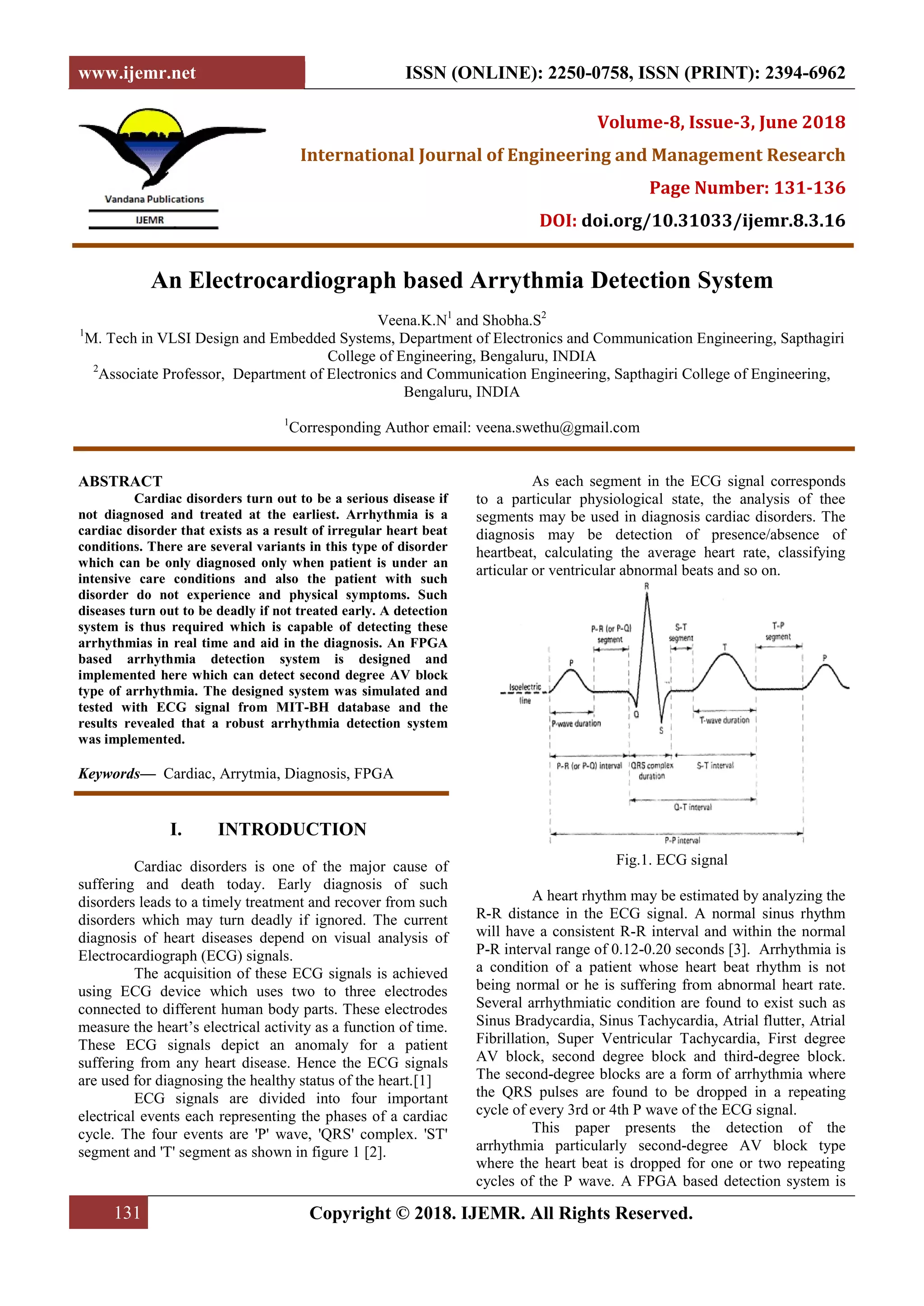 An Electrocardiograph based Arrythmia Detection System | PDF