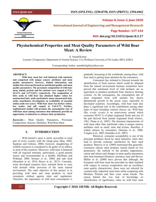 Physiochemical Properties and Meat Quality Parameters of Wild Boar Meat ...
